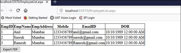 Export Data To PDF From DataTable